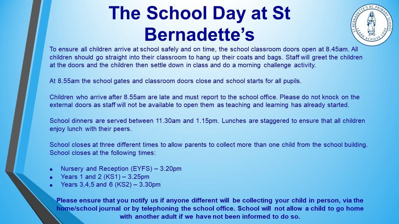 School Day - St Bernadette's Roman Catholic Primary School